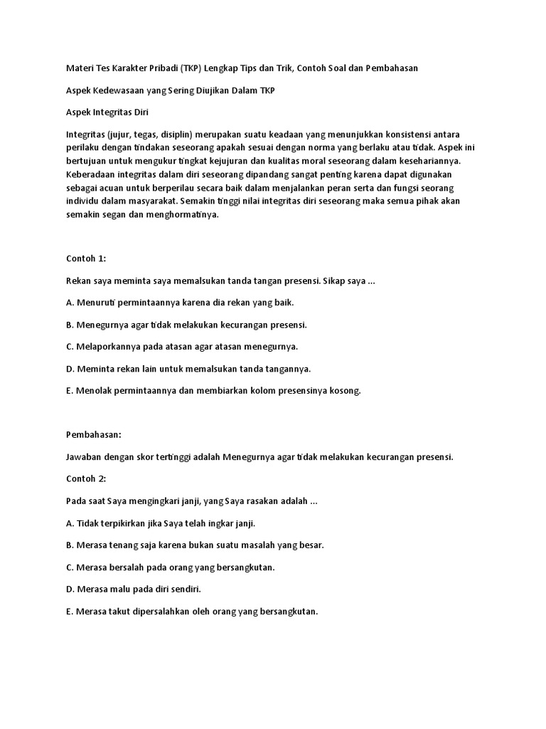 Materi dan Contoh Tes TKP Lengkap | PDF | Pengembangan Diri | Kesehatan ...