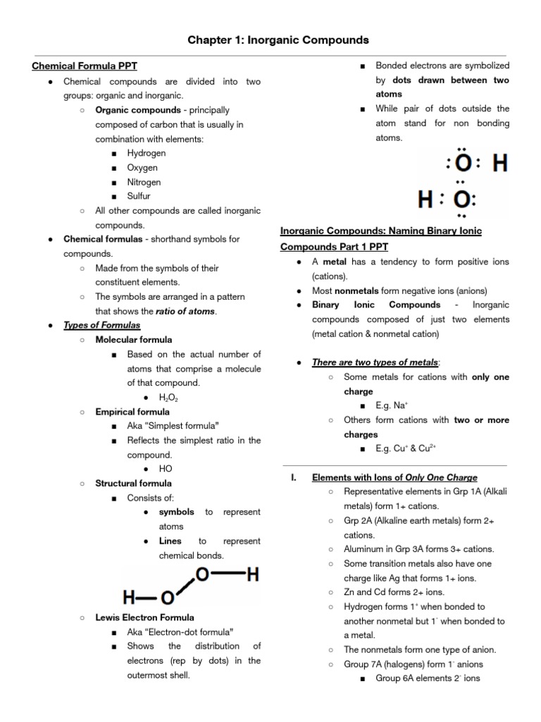Chapter 1: Inorganic Compounds: Chemical Formula | PDF | Mole (Unit ...