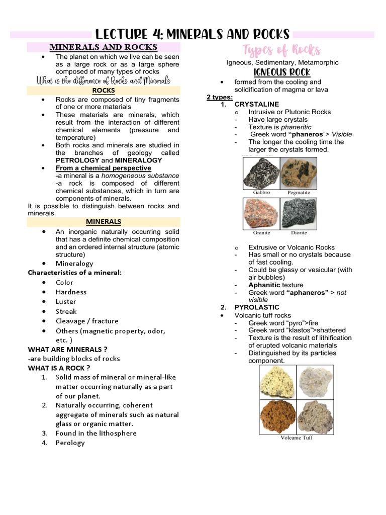 Types of Rocks: Lecture 4: Minerals and Rocks | PDF | Rock (Geology ...