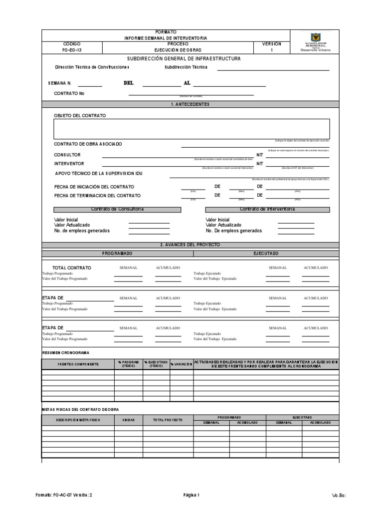 Informe Semanal de Interventoría IDU | PDF