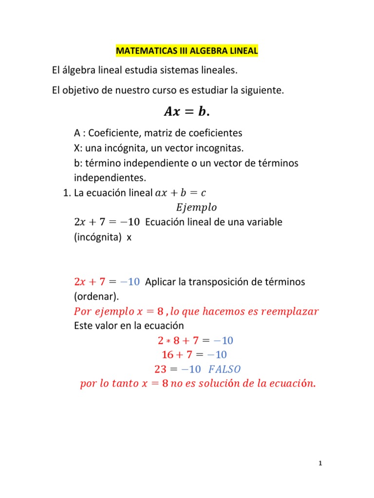Guias Matematicas 3 Algebra Lineal 2021 2 | PDF | Sistema de ecuaciones ...