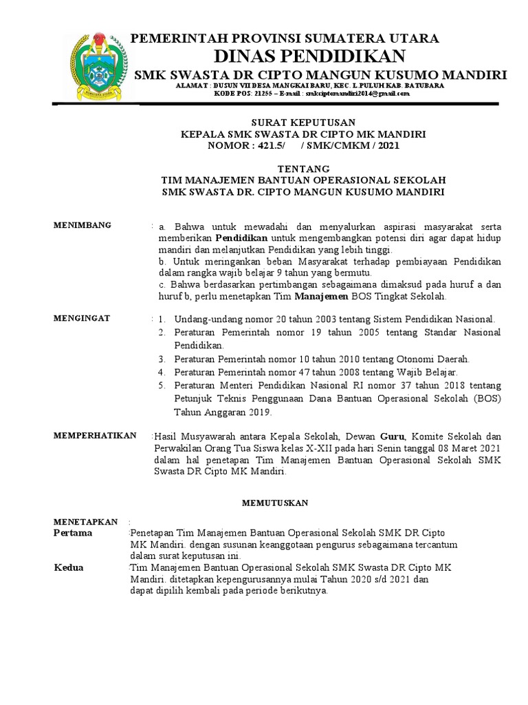 SK Tim Bos SMK | PDF