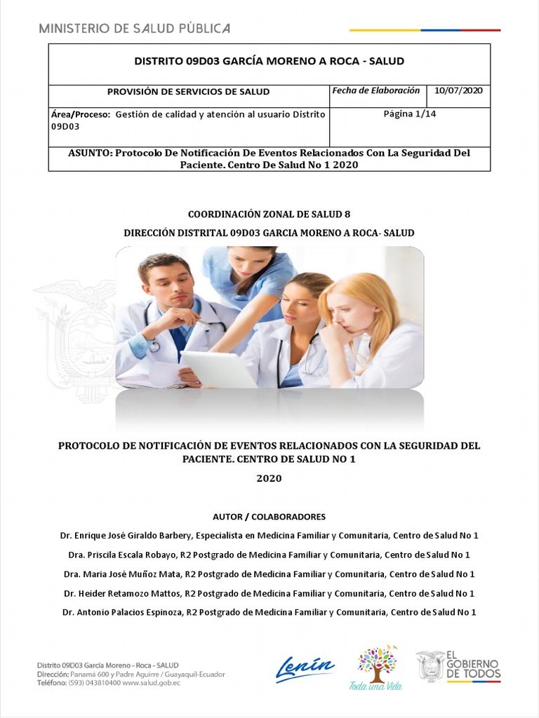 Protocolo de Notificacion de Eventos Relacionados Con La Seguridad Del Paciente. CS 1 2020 | PDF ...