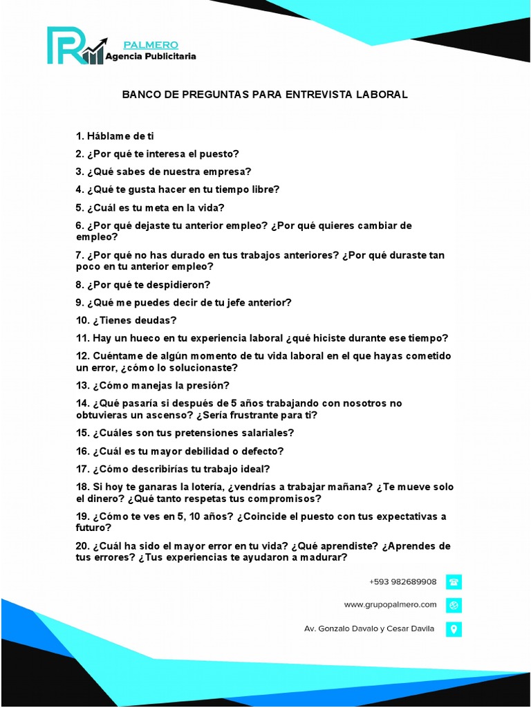Banco de Preguntas para Entrevista Laboral | PDF