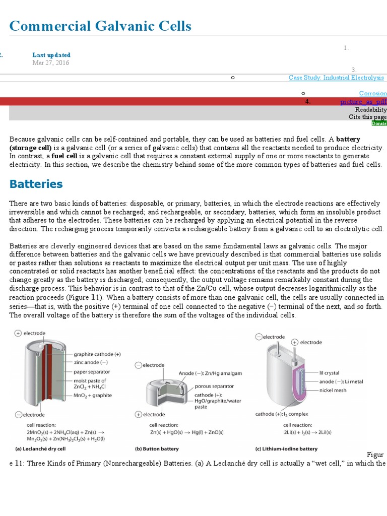 Commercial Galvanic Cells: Batteries | PDF | Rechargeable Battery | Anode