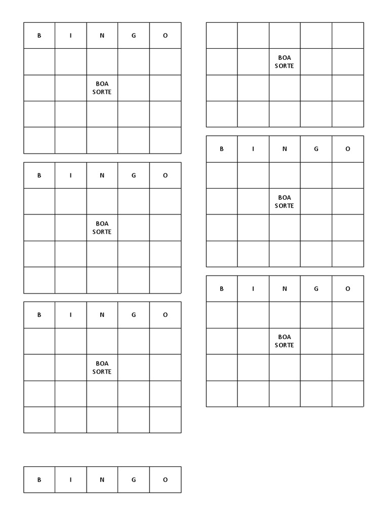 Cartela de Bingo-Em Branco | PDF