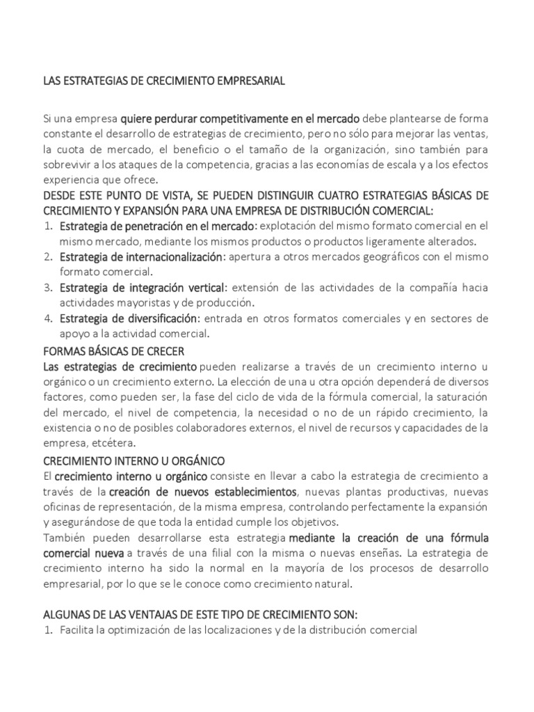 7 Ac1 Las Estrategias De Crecimiento Empresarial Pdf Mercado