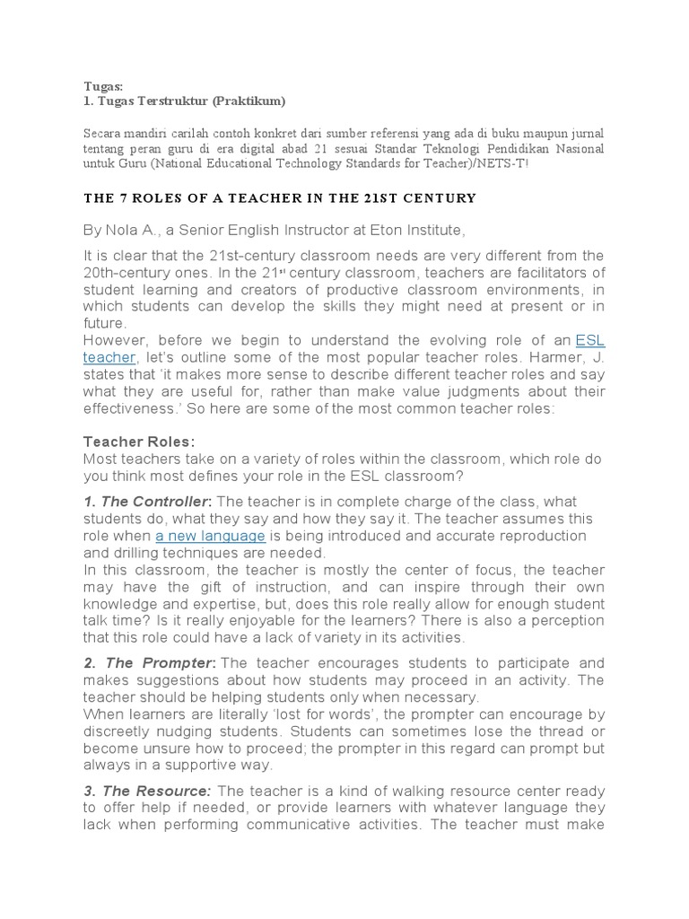 7 Roles Teacher 21st Century Classroom | PDF | Teachers | Learning