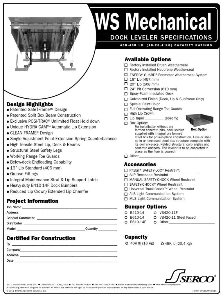 Ficha Instalacion Dock Levelers Specs Mech | PDF | Truck | Motor Vehicle