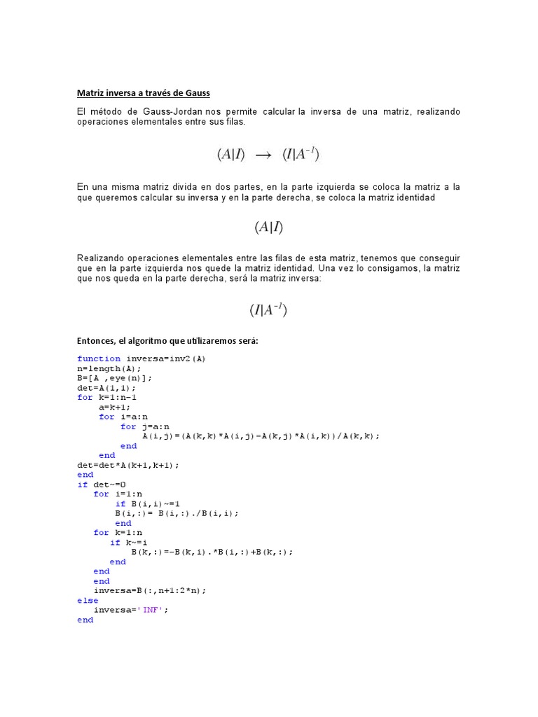 Matriz Inversa A Través de Gauss | PDF | Programación de computadoras ...