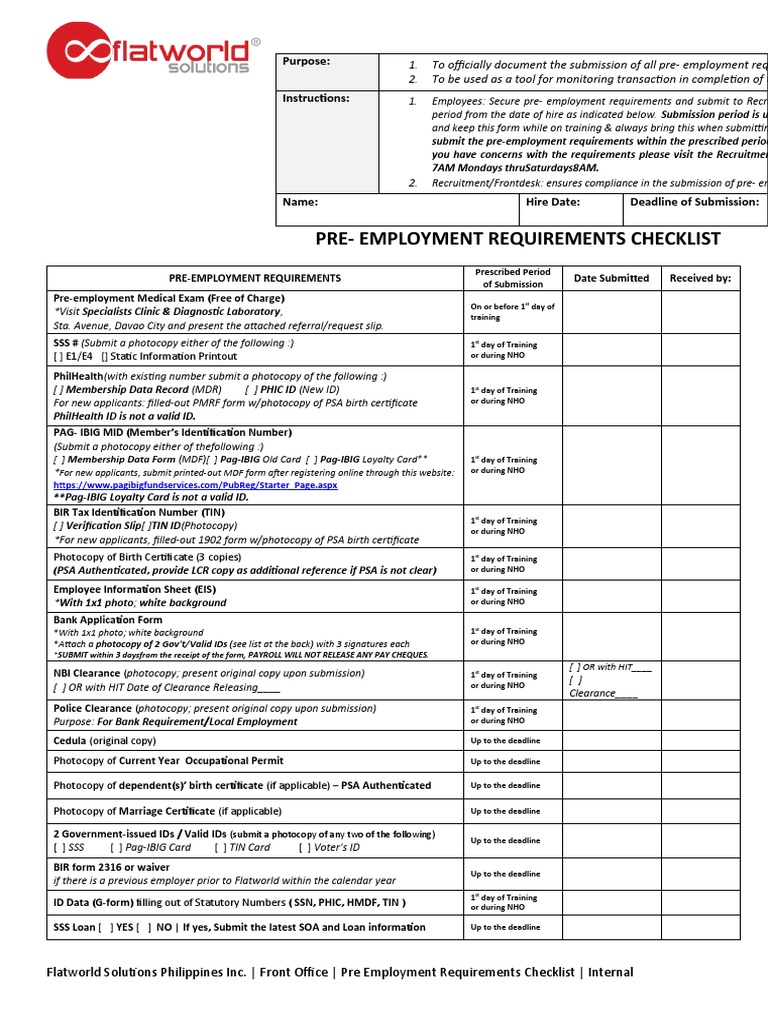 Pre - Employment Requirements Checklist | PDF | Identity Document ...