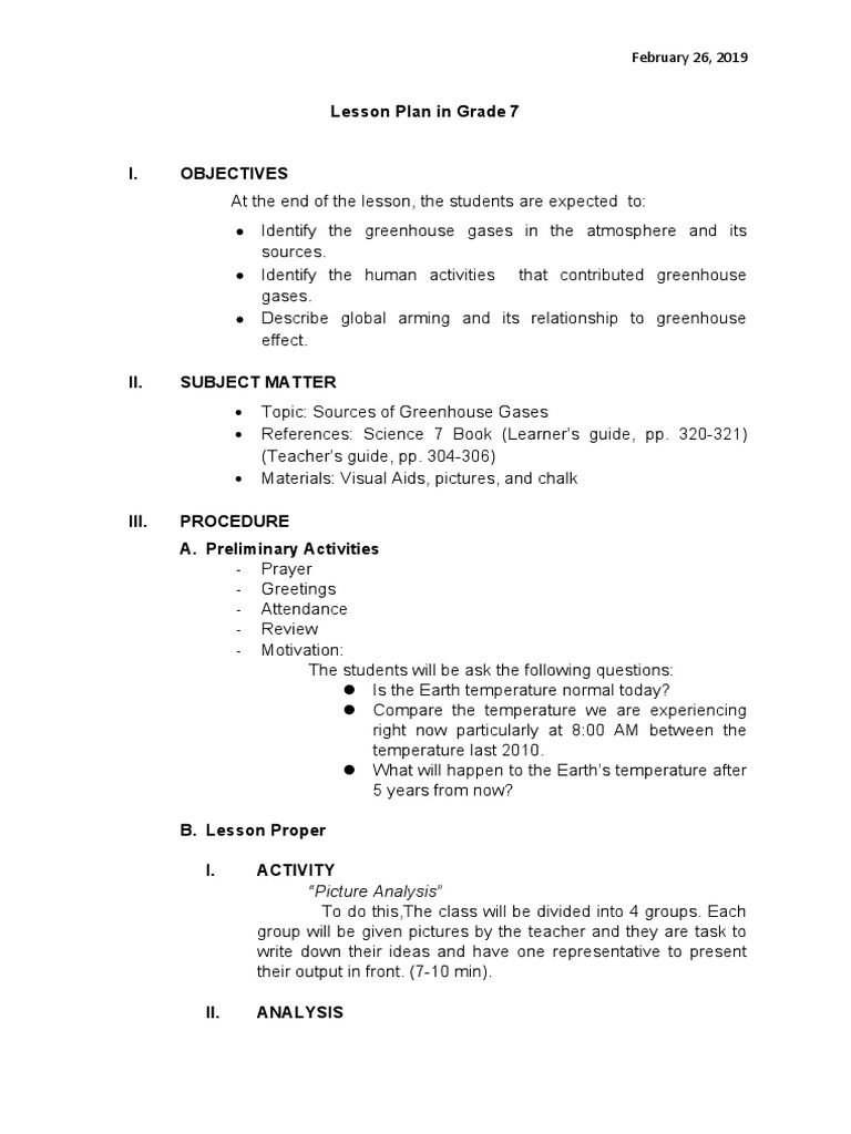 Grade 7 Lesson Plan: Greenhouse Gases | PDF | Atmosphere Of Earth ...