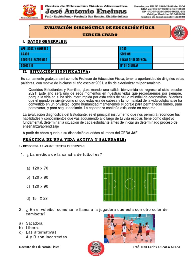 Evaluación Diagnóstica de Tercer Grado Educación Física | PDF ...