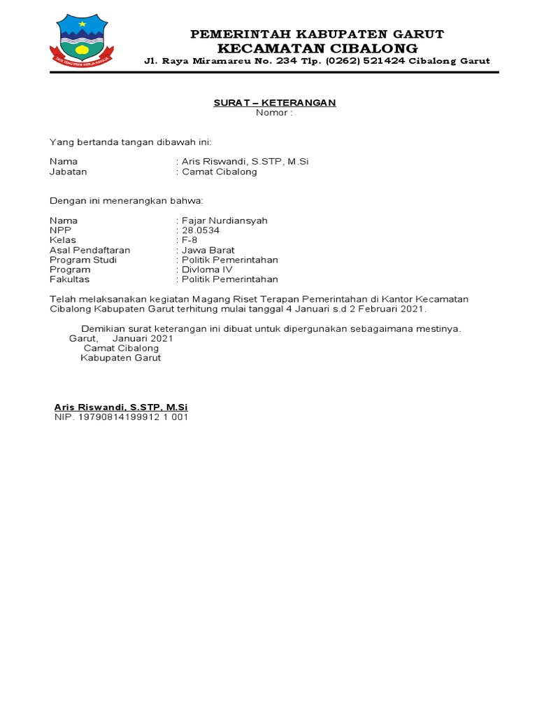 Keterangan Magang Fajar Nurdiansyah | PDF