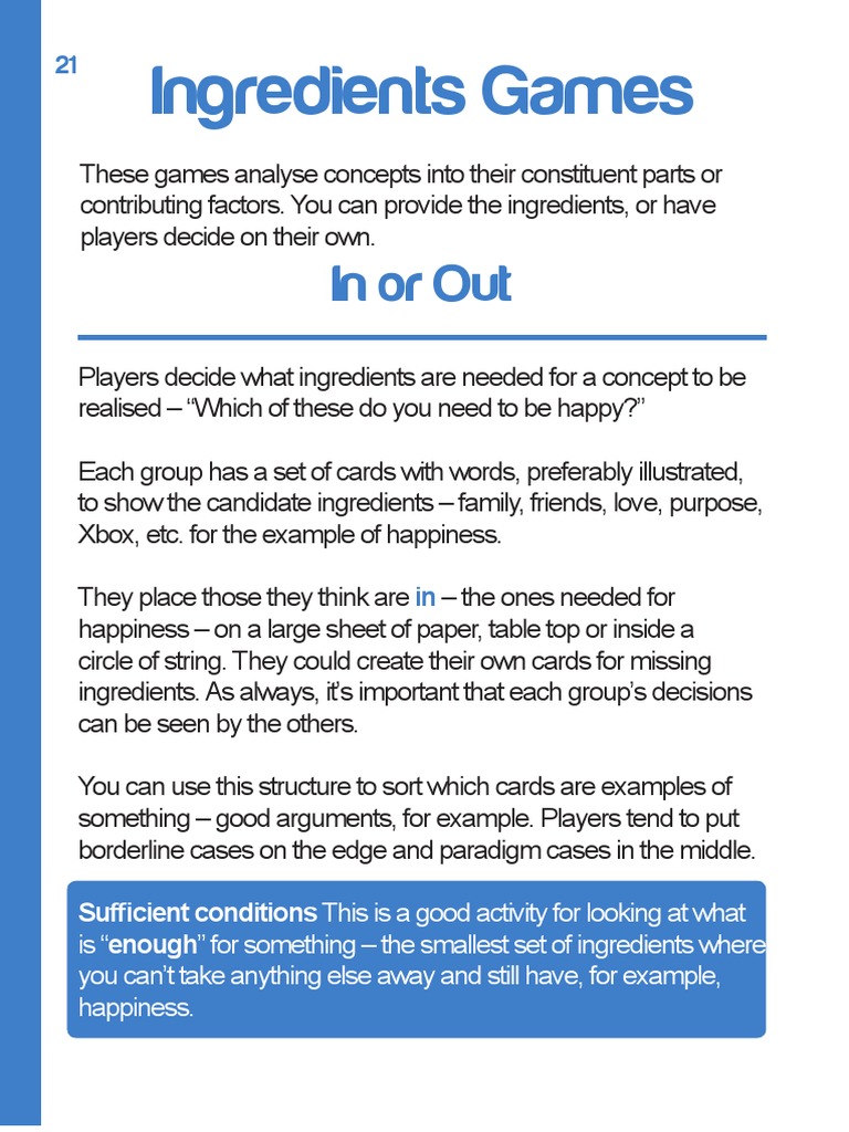 Ingredients Games: in or Out | PDF