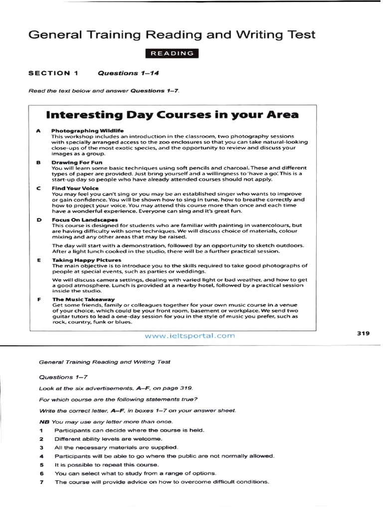 General Training Reading and Writing Test: Section 1 Questions 1-14 ...
