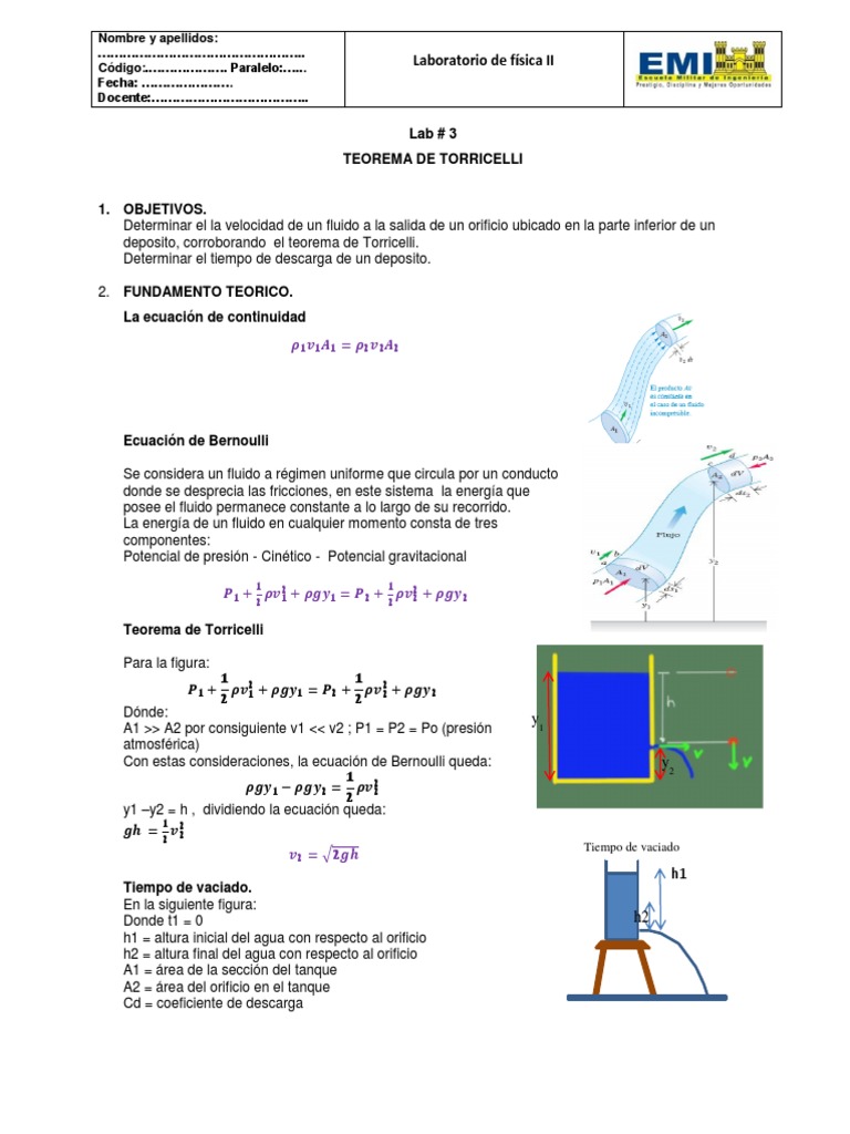 Lab # 3 Teorema de Torricelli | PDF | Física Aplicada e ...