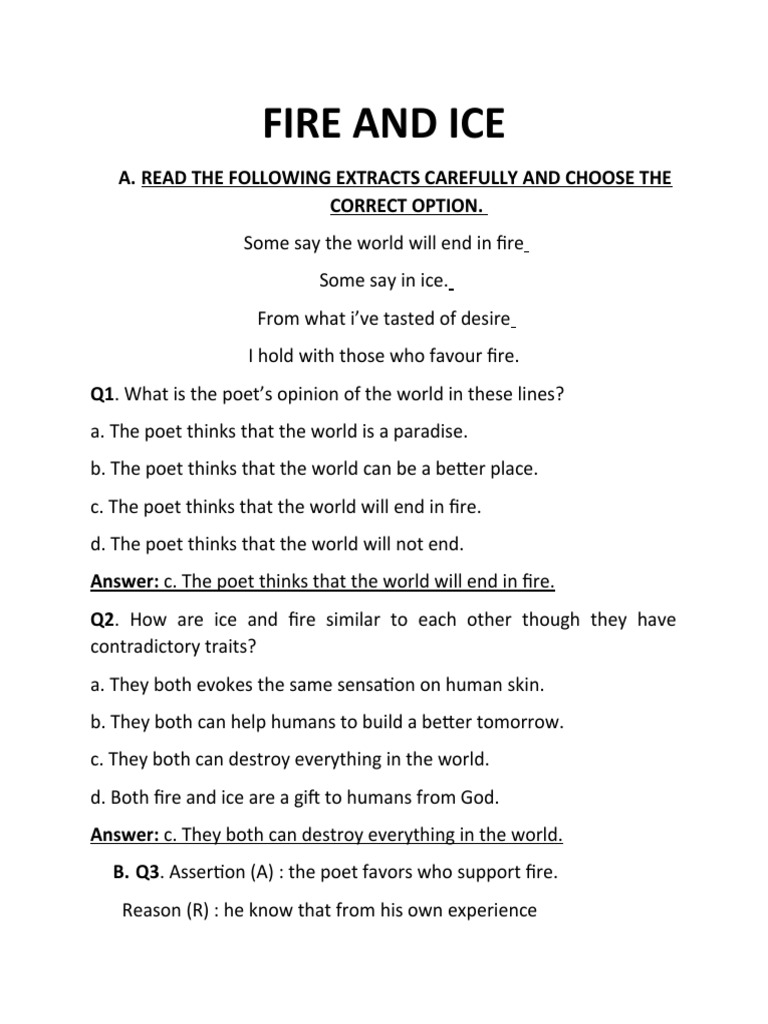 Analysis of the Poem 'Fire and Ice' and the Poet's Views on the End of ...