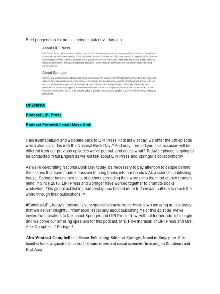 Contoh Penulisan Podcast Script Writing (Radio Script) - National Book ...