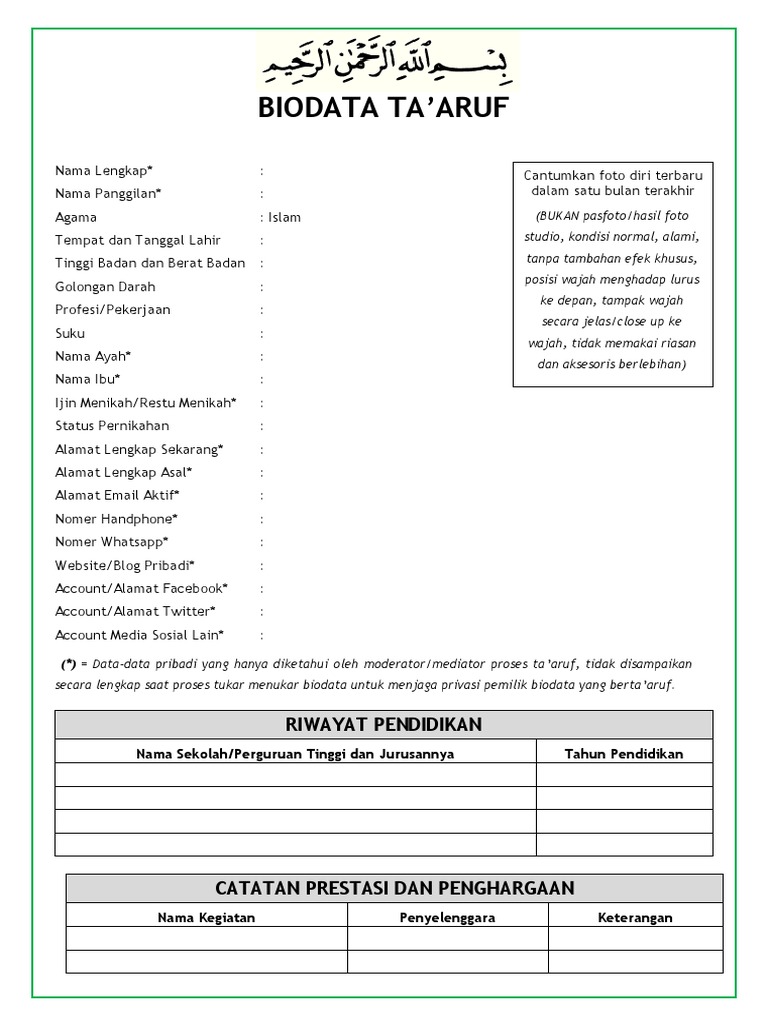 Biodata Taaruf Ikhwan | PDF