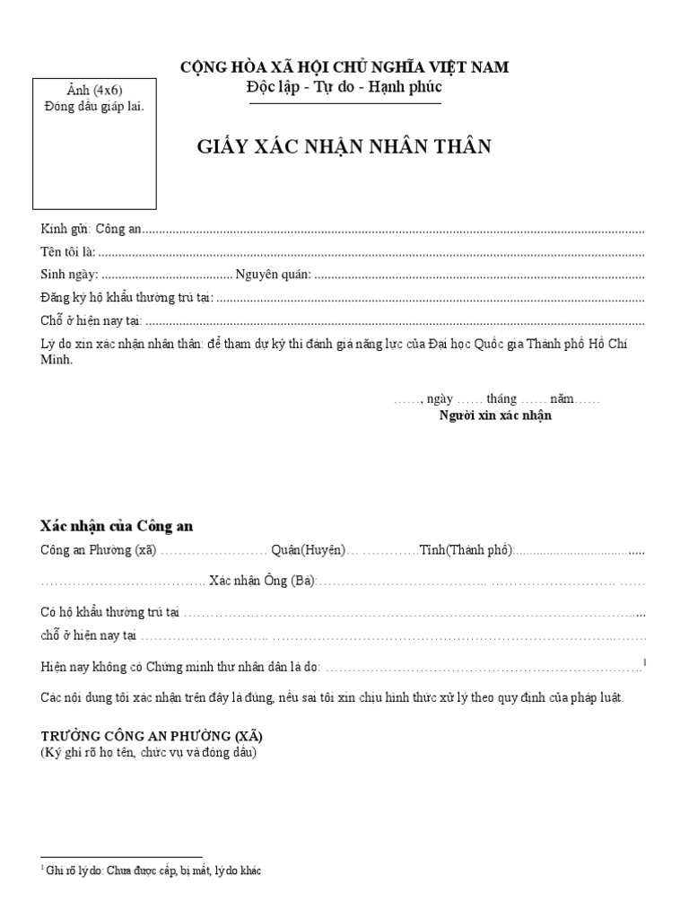 DT16 - Mau Giay Xac Nhan Nhan Than | PDF