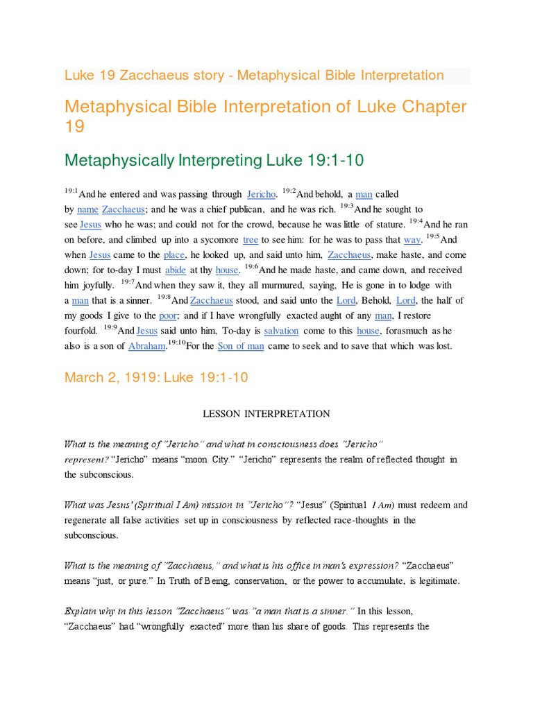 Luke 19 Zacchaeus Story - Metaphysical Bible Interpretation | PDF ...