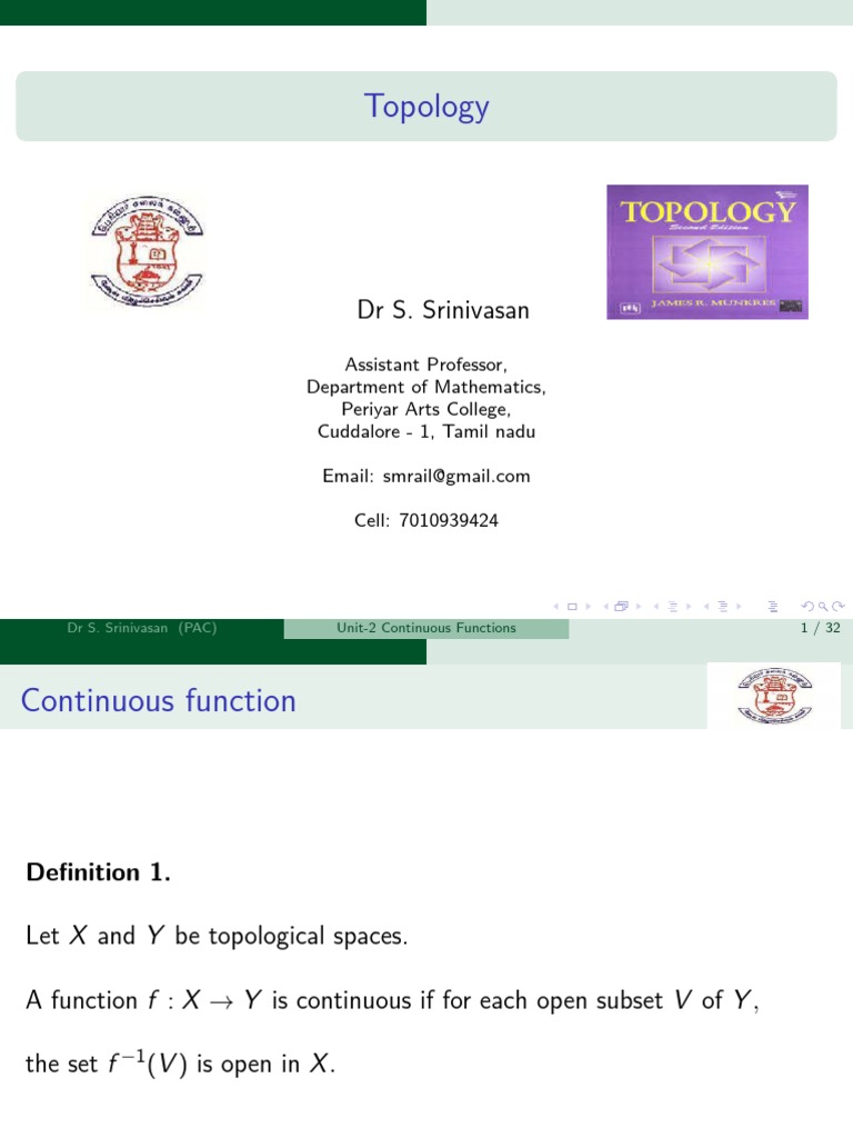 Topology: DR S. Srinivasan | Download Free PDF | Continuous Function | Metric Space