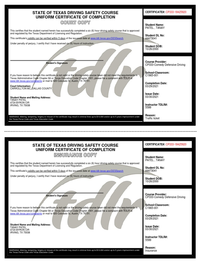 Defensive Driving Cert | PDF | Public Law | Criminal Law