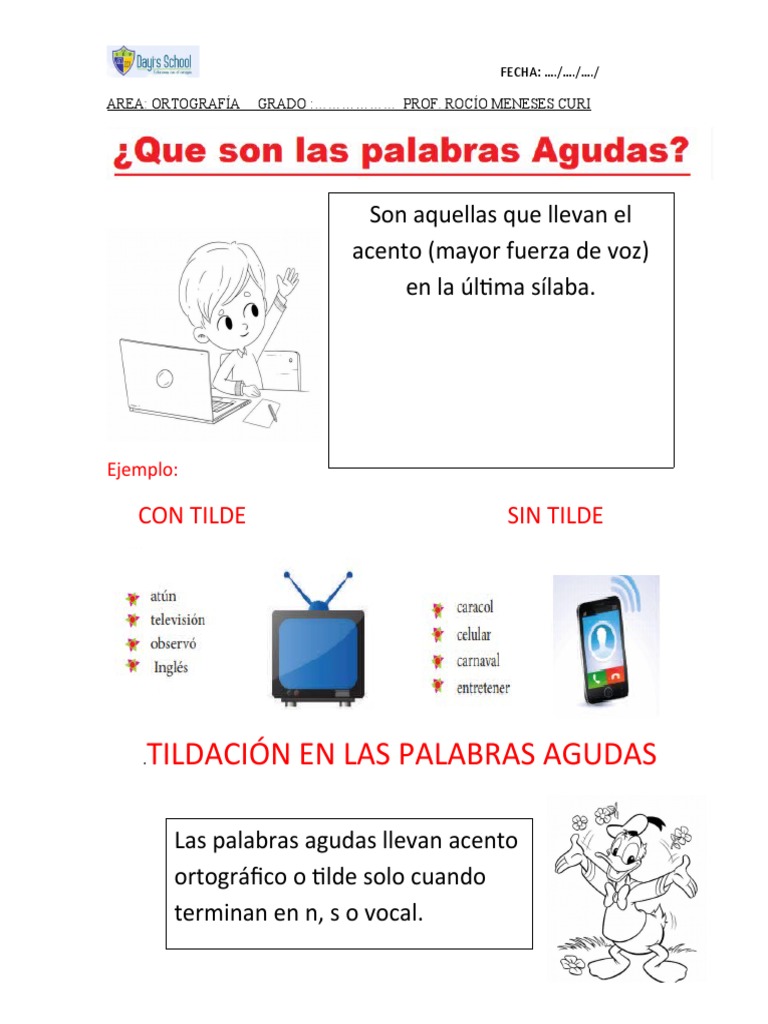 Tilde en palabras agudas y ejercicios | PDF