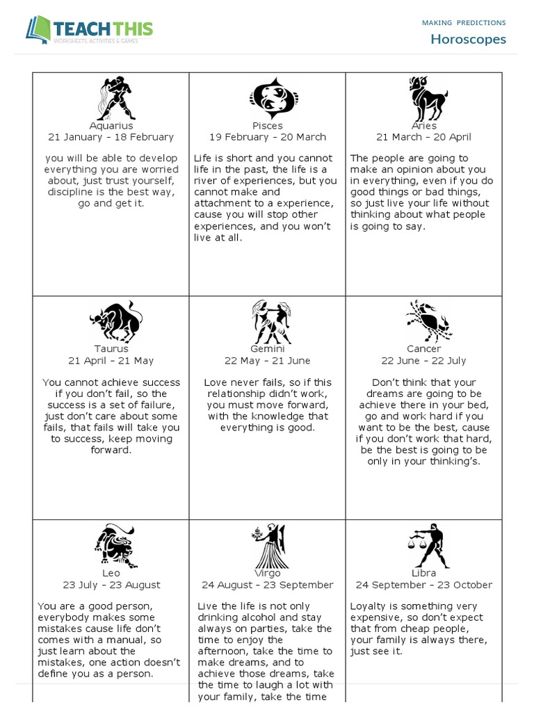 Horoscopes: Worksheets, Activities & Games | PDF | Horoscope ...
