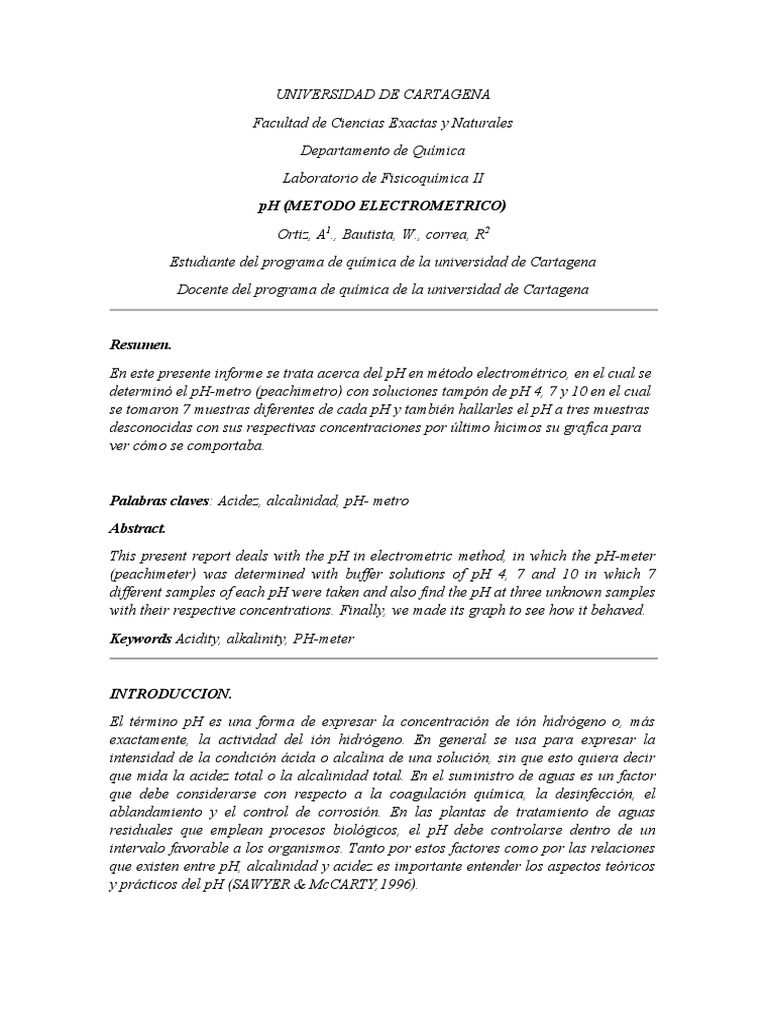 PH (METODO ELECTROMETRICO) | PDF | Ph | Ramas de la termodinámica