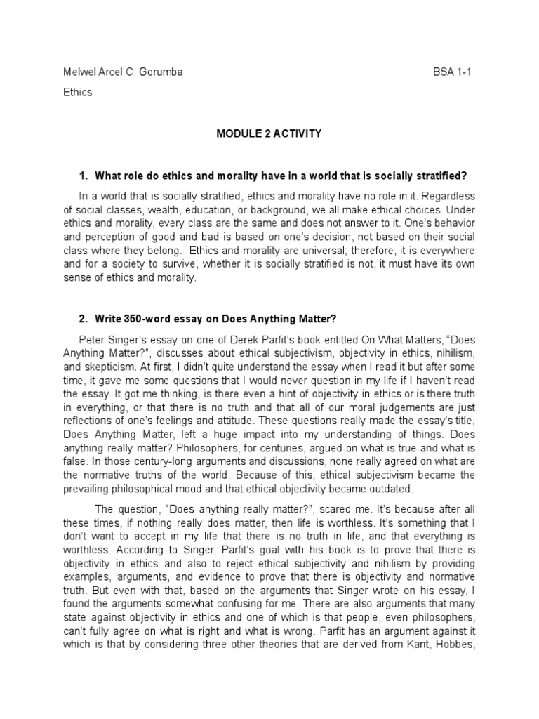 Gorumba Activity2 Ethics | PDF | Objectivity (Philosophy) | Morality