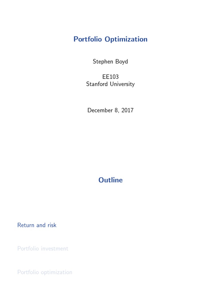 Portfolio Optimization: Stephen Boyd EE103 Stanford University | PDF ...