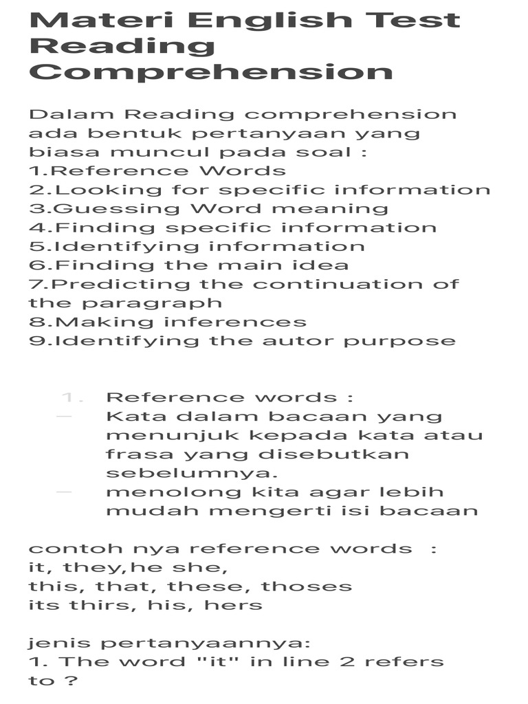 Materi English Test Reading Comprehension | PDF