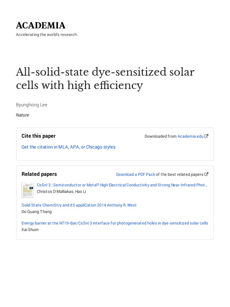 All-Solid-State Dye-Sensitized Solar Cells With High e Ciency | PDF | X Ray Crystallography ...