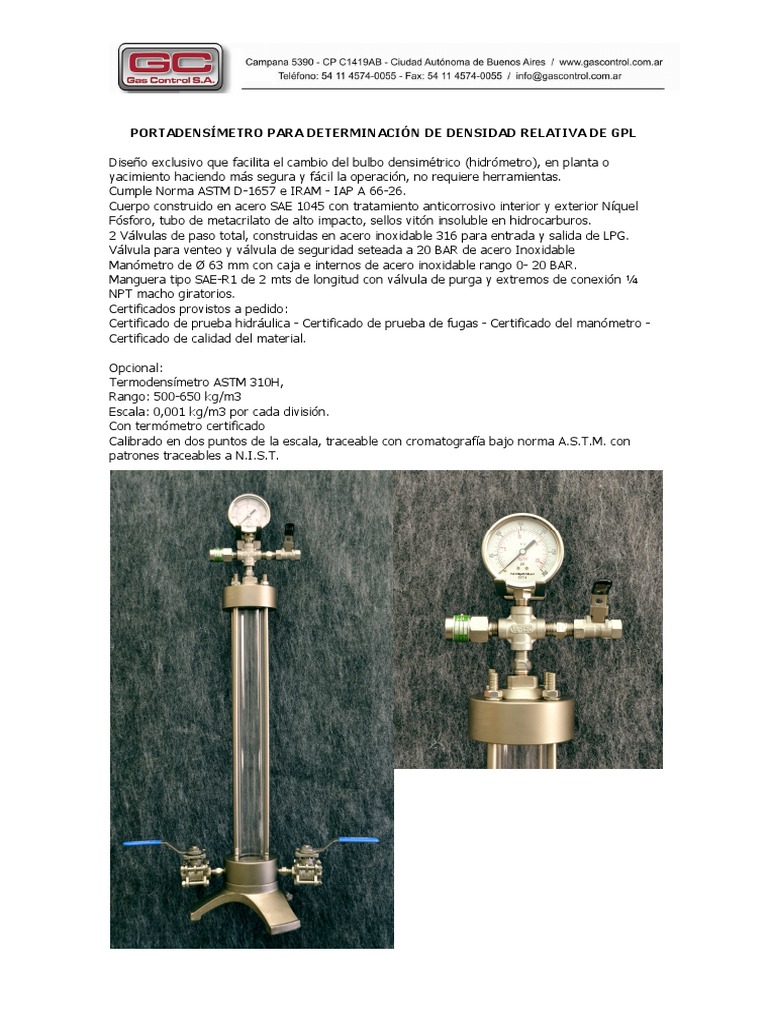 ASTM D1657 Portadensímetro para GLP | PDF