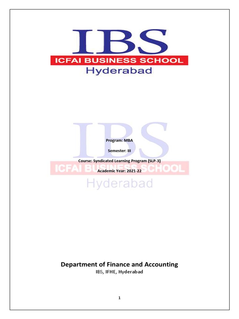 Department of Finance and Accounting: IBS, IFHE, Hyderabad | PDF ...