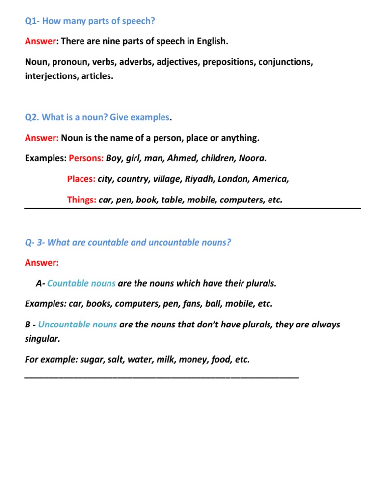 Overview of English Parts of Speech | PDF | Noun | Plural