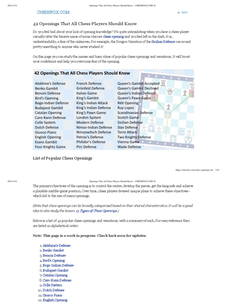 42 Openings That All Chess Players Should Know | Download Free PDF ...