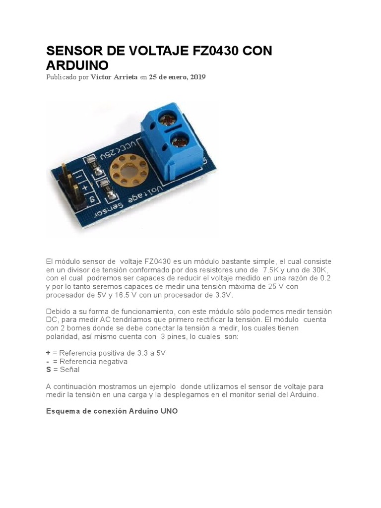 Sensor de Voltaje FZ0430 Con Arduino 45244 | PDF | Corriente eléctrica ...