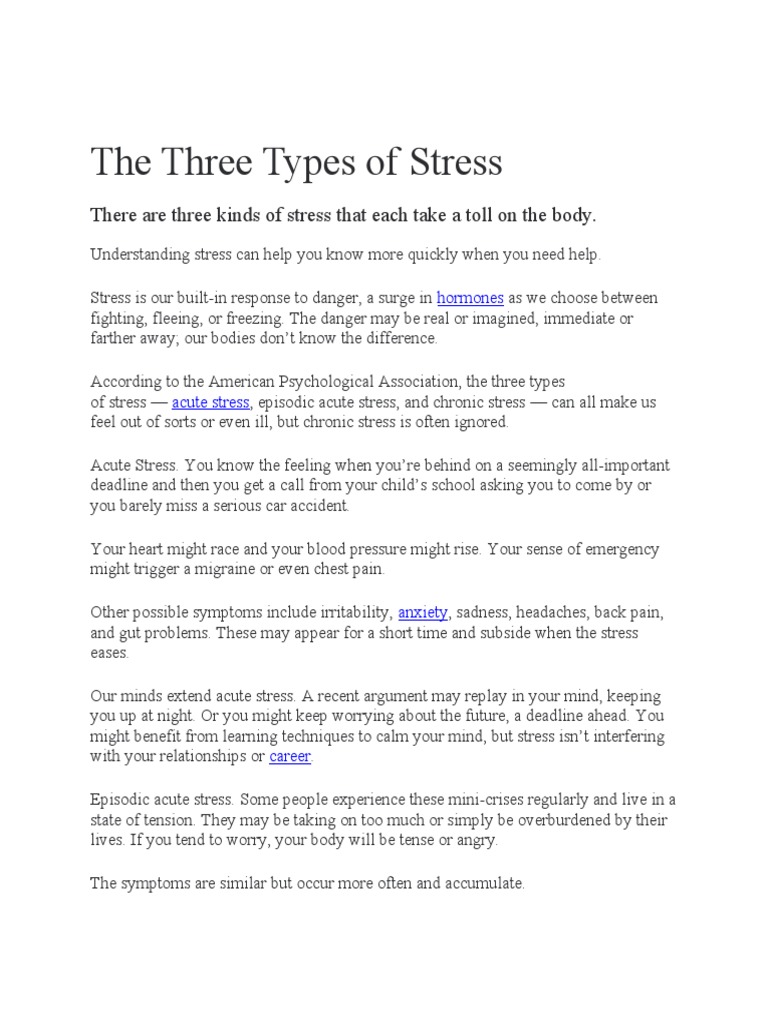 There Are Three Kinds of Stress That Each Take A Toll On The Body | PDF ...