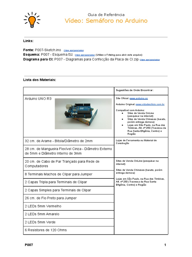 P007POR - Guia de Referência - Semáforo No Arduino | PDF | Arduino | Informática