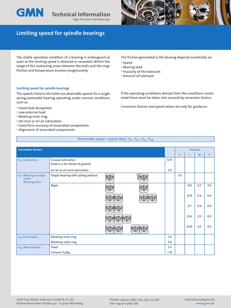 Technical Information: Limiting Speed For Spindle Bearings | PDF | Bearing (Mechanical) | Materials