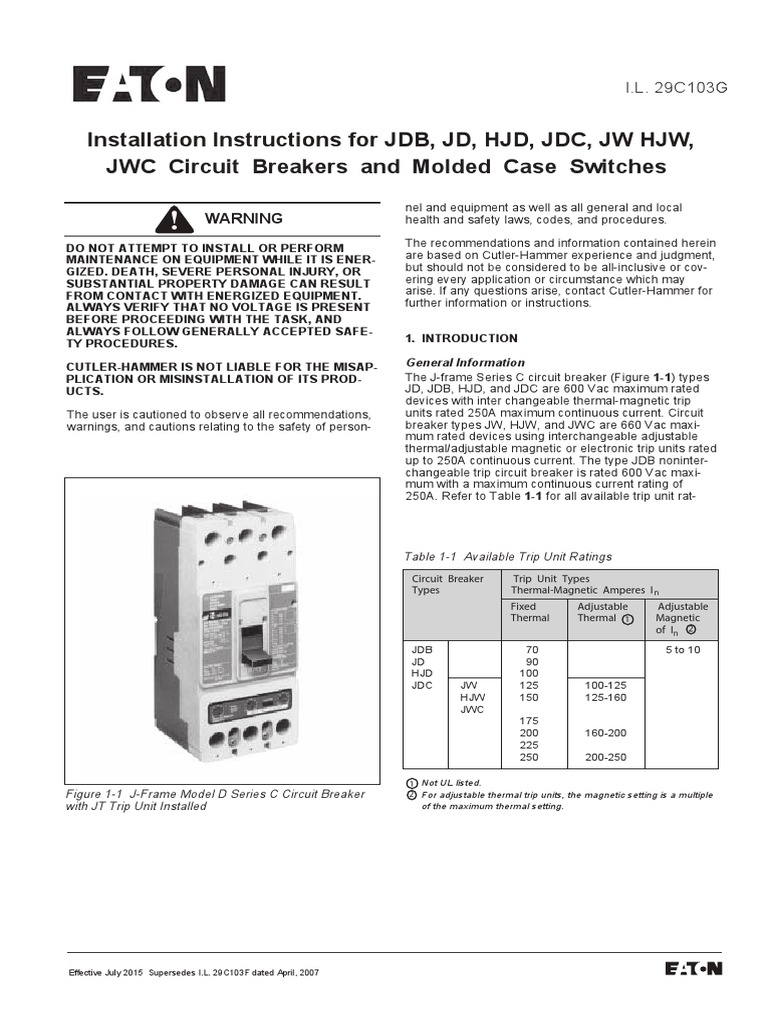 JWC Circuit Breakers and Molded Case Switches: Installation ...
