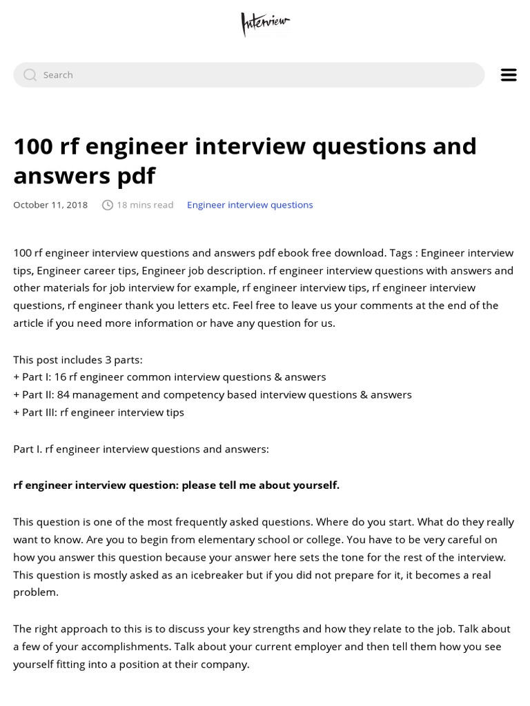 100 RF Engineer Interview Questions and Answers PDF: Search | PDF | Interview | Job Interview