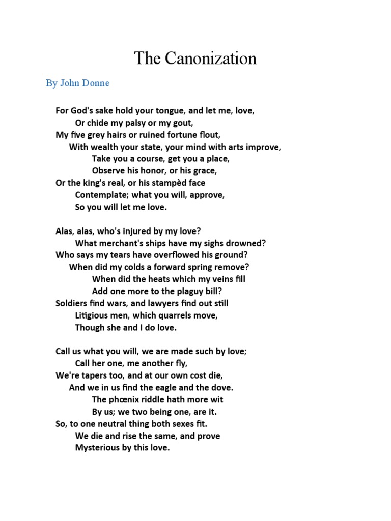 The Canonization: by John Donne | PDF | Poetry