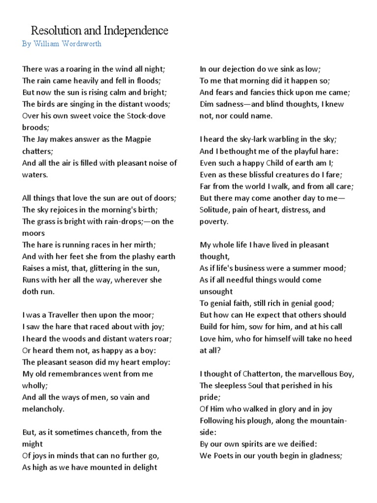 Resolution and Independence: by William Wordsworth | PDF
