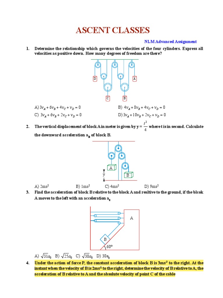 Ascent Classes: NLM Advanced Assignment | PDF | Tension (Physics) | Force