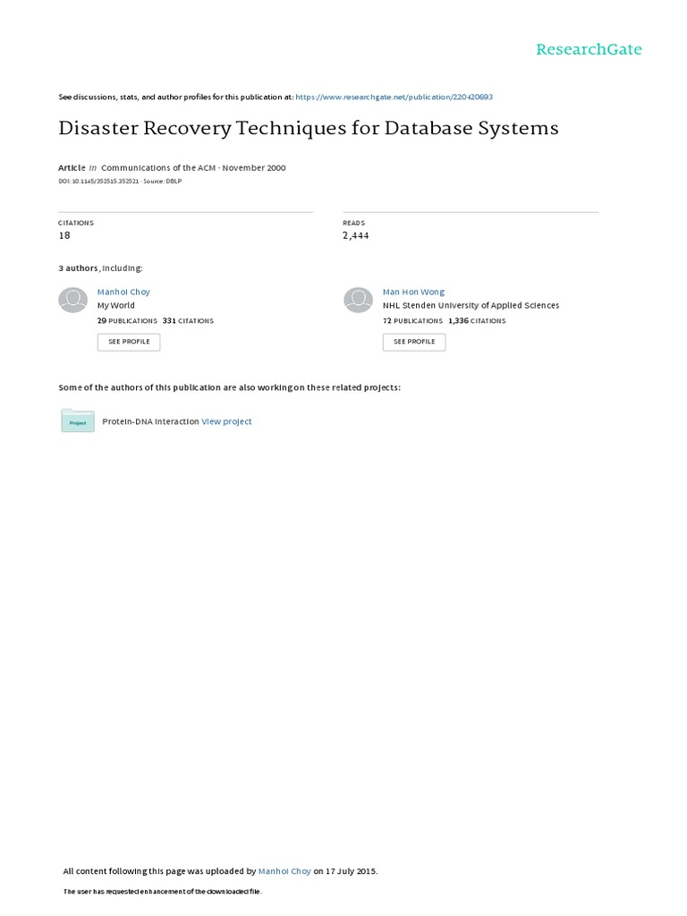 Disaster Recovery Techniques For Database Systems | PDF | Databases ...