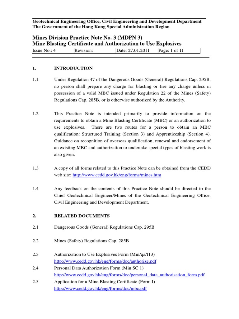 Application Mine Blasting Certificate For Authorization To Use Explosives Pdf Test